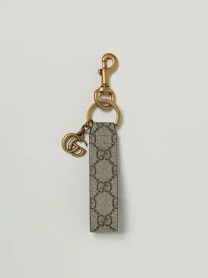 Gucci Gg Brass And Gg Supreme Fabric Keyring - Cream