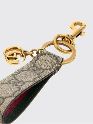Gucci Ophidia Keyring In Gg Supreme Canvas With Logo Charm And Spring Clip - Cream