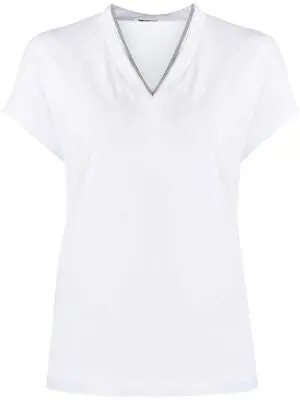 Brunello Cucinelli V-neck Short Sleeve T-shirt - White