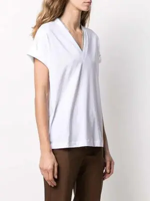 Brunello Cucinelli V-neck Short Sleeve T-shirt - White