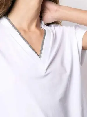 Brunello Cucinelli V-neck Short Sleeve T-shirt - White