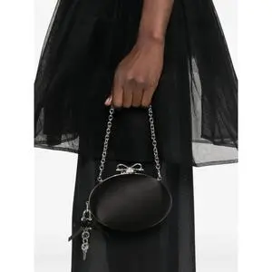 SELF-PORTRAIT Satin Oval Clutch - Black