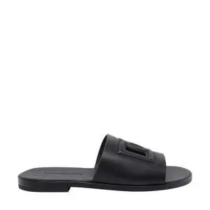 Dolce & Gabbana Dg Logo Leather Slide Sandals - Black