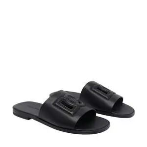 Dolce & Gabbana Dg Logo Leather Slide Sandals