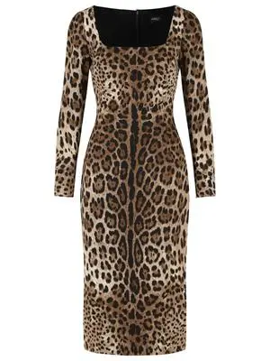 Dolce & Gabbana Leo Print Stretch Viscose Dress - Brown