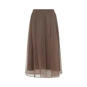Brunello Cucinelli Silk Midi Voile Skirt - Brown