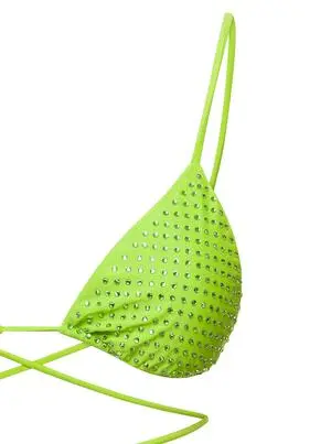SELF-PORTRAIT Bikini Top With All-over Crystal Embellishment In Green Polyamide - Multicolor