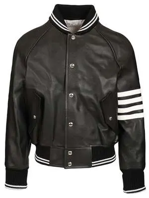 Thom Browne 4-bar Leather Bomber Jacket - Black