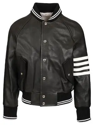 Thom Browne 4-bar Leather Bomber Jacket - Black