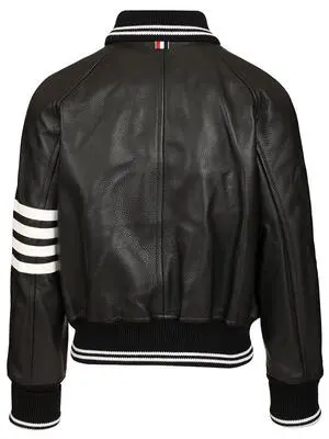 Thom Browne Leather Bomber Jacket - Black