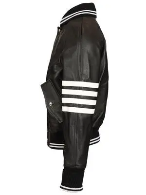 Thom Browne Leather Bomber Jacket - Black