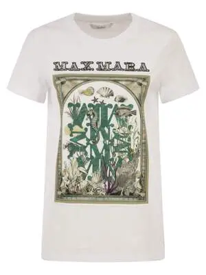 Max Mara Mxmspadino Cotton Jersey T-shirt With Graphic Print - White
