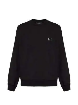 Dolce & Gabbana Crewneck Sweatshirt With Logo Plaque - Black