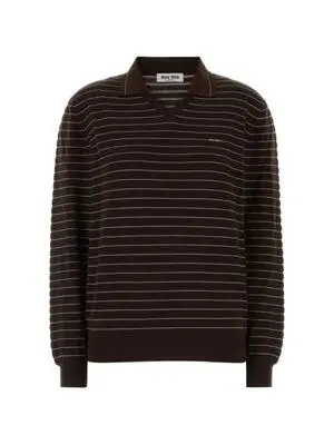 Miu Miu Cotton V-neck Sweater - Brown