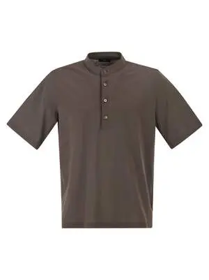 Herno Jersey Polo Shirt With Seraph Collar - Brown