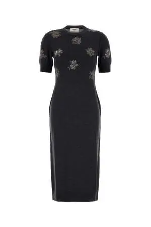 Fendi Charcoal Stretch Wool Dress - Gray