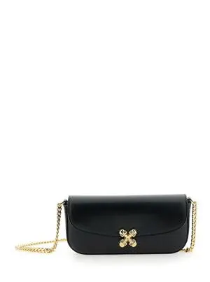 Alexander McQueen Skull Flower' Black Crossbody Bag With Chain-link Shoulder Strap And Logo Plaque On The Front In Leather - Multicolor