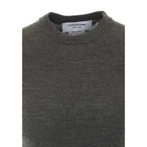 Thom Browne Striped Merino Wool Knitted Tank Top - Gray