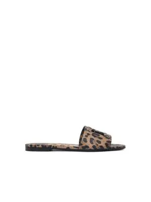 Dolce & Gabbana Leopard Leather Slippers - Brown