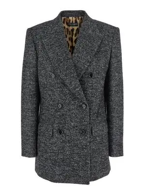 Dolce & Gabbana Grey Double-breasted Jacket With Peak Revers In Wool Blend - Multicolor