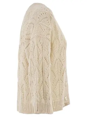 Peserico Cotton Cord Cardigan With Micro Sequins - Cream