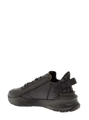 Fendi Sneaker Flow' With Ff Logo And Zip Detail On The Side In Leather - Black