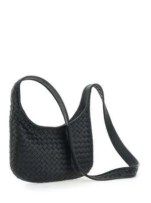 Bottega Veneta Veneto' Shoulder Bag With Fixed Shoulder Strap And All-over Intrecciato Motif In Leather - Black