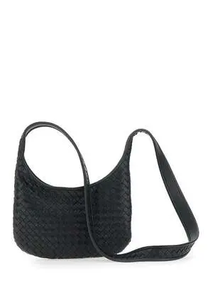 Bottega Veneta Veneto' Shoulder Bag With Fixed Shoulder Strap And All-over Intrecciato Motif In Leather - Black