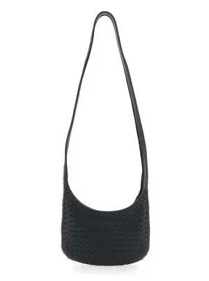 Bottega Veneta Veneto' Shoulder Bag With Fixed Shoulder Strap And All-over Intrecciato Motif In Leather - Black