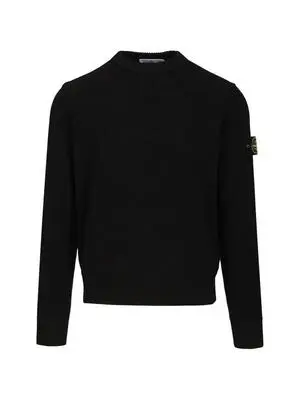 Stone Island Pure Virgin Wool Crew Neck Sweater - Black