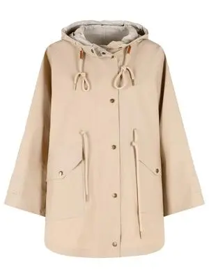 Moncler Bruerra' Cape In Beige Cotton Blend - Cream