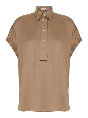 Brunello Cucinelli Stretch Silk Button Down Collar Shirt