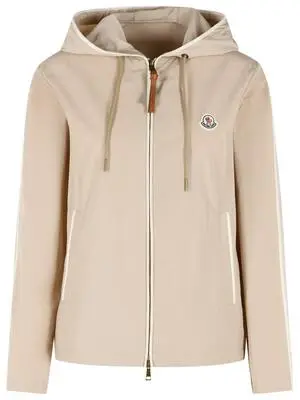 Moncler Sarracenia' Hooded Jacket In Polyester And Beige Cotton - Cream