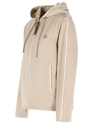 Moncler Sarracenia Hooded Jacket In Polyester And Cotton - Cream