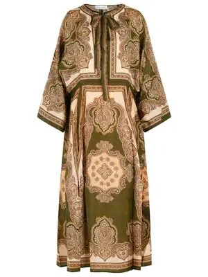 Zimmermann Mahon' Midi Tunic Dress In 'olive Paisley' Multicolored Silk - Multicolor
