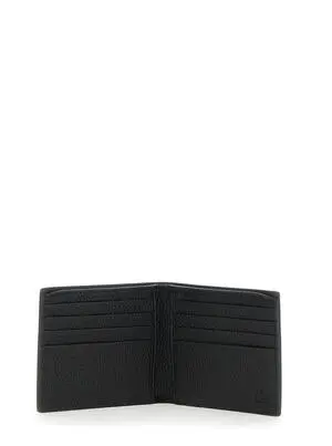 Gucci Black Bi-fold Wallet With Embossed Logo Lettering On The Front In Grained Leather