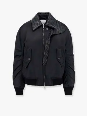 Bottega Veneta Nylon Jacket With Intrecciato Leather Collar - Multicolor