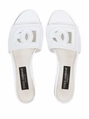 Dolce & Gabbana Leather Sandals With Dg Logo - White