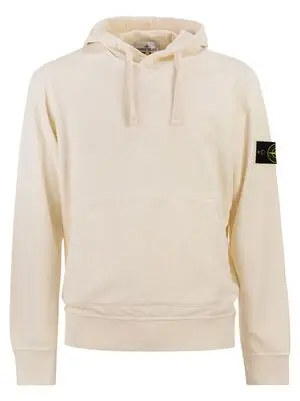 Stone Island Regular Fit Sweatshirt With Hood And Kangaroo Pocket - Cream