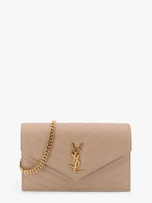 Saint Laurent Leather Shoulder Bag With Metal Cassandre Logo - Multicolor