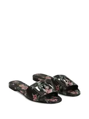 Dolce & Gabbana Floral Slide Sandals - Black