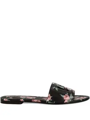 Dolce & Gabbana Floral Slide Sandals - Black