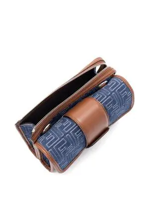 Fendi Denim-effect Ff Jacquard And Leather Double Baguette Bag