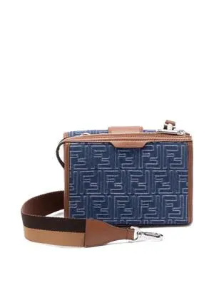 Fendi Denim-effect Ff Jacquard And Leather Double Baguette Bag