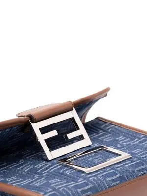 Fendi Denim-effect Ff Jacquard And Leather Double Baguette Bag