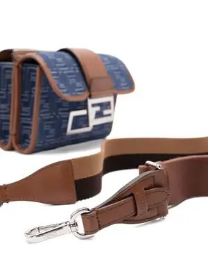 Fendi Denim-effect Ff Jacquard And Leather Double Baguette Bag