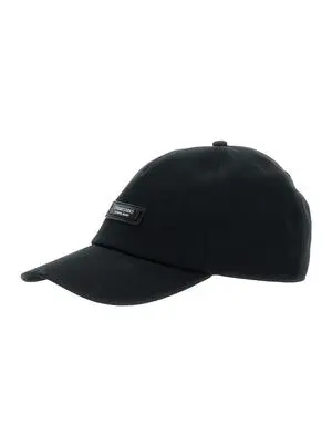 Moncler Black Baseball Cap With Logo Patch On The Front In Cotton - Multicolor