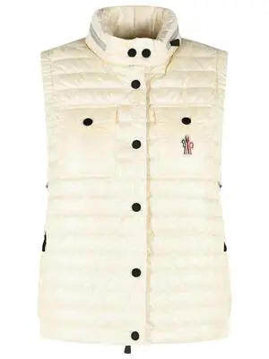 Moncler Gumiane' Padded Vest With Hood In Ivory White Polyamide - Cream
