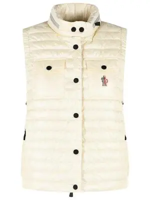 Moncler Gumiane' Padded Vest With Hood In Ivory White Polyamide - Cream