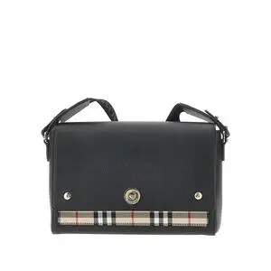 Burberry Grained Leather Check Motif Shoulder Bag - Black